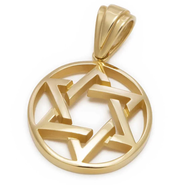 14K Gold Interlocking Star of David Round Pendant – bluewhiteshop