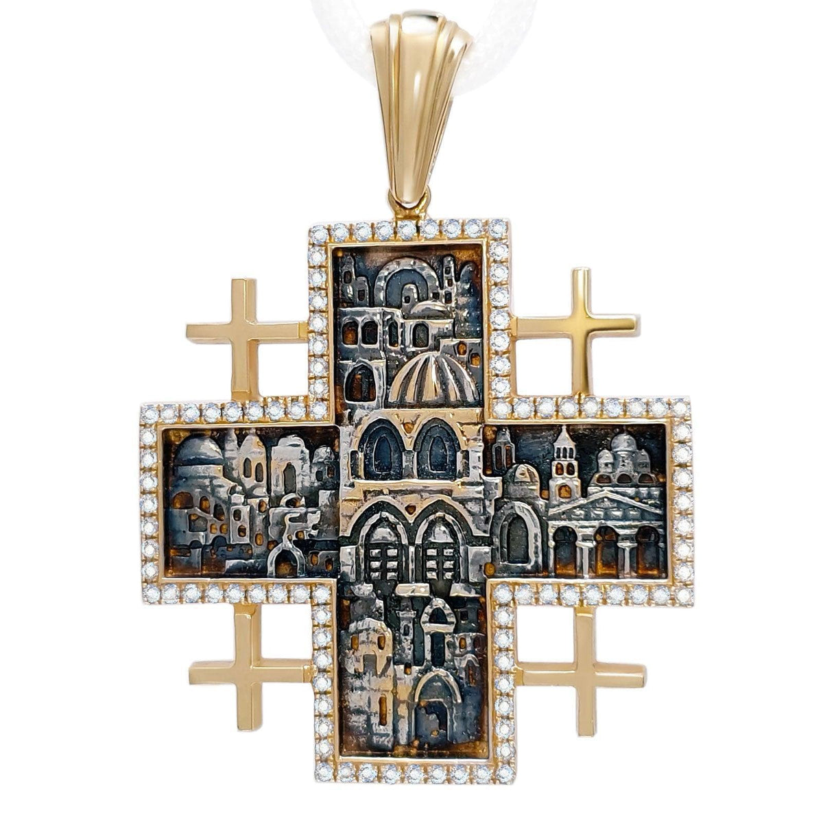14K Gold Jerusalem Cross Pendant with Black Rhodium plated & Diamonds ...