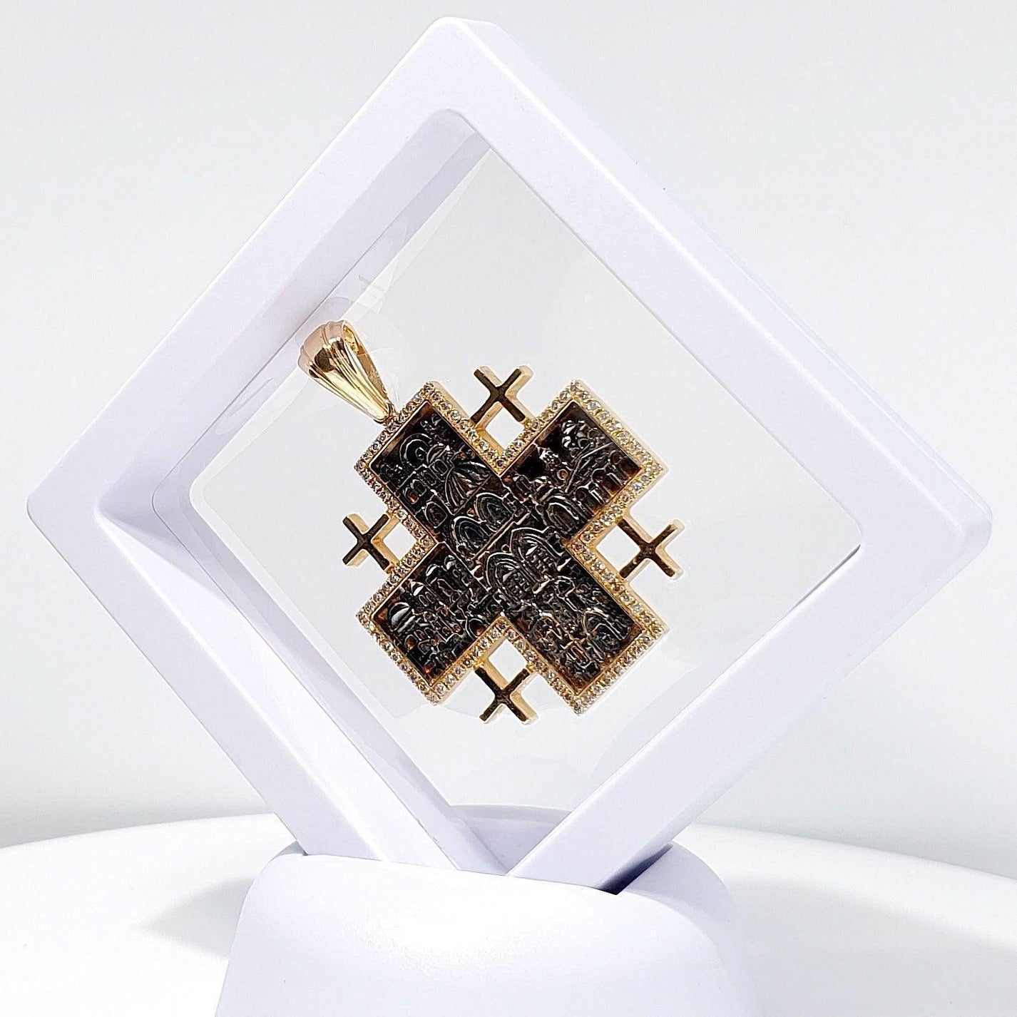 14K Gold Jerusalem Cross Pendant with Black Rhodium plated & Diamonds ...
