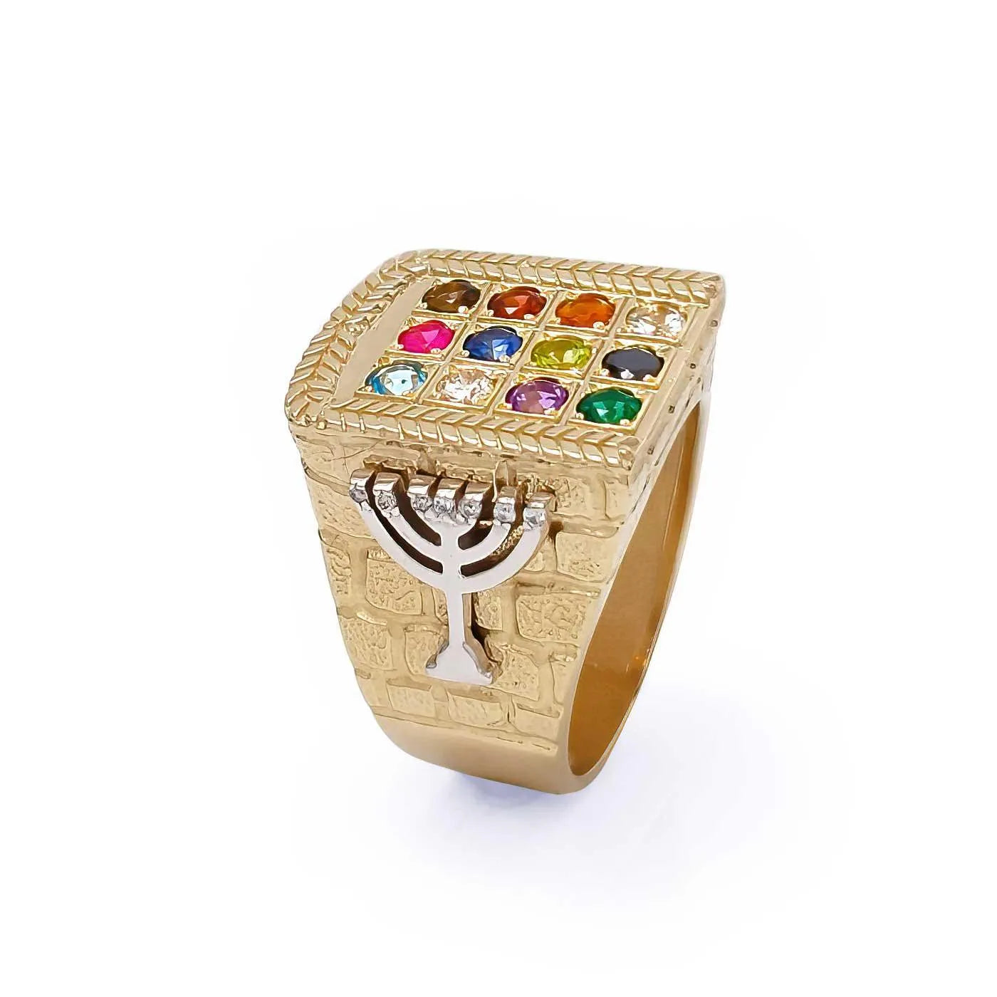 14K Gold Men's Signet Ring Hoshen Stones with Gemstones and Diamonds ...