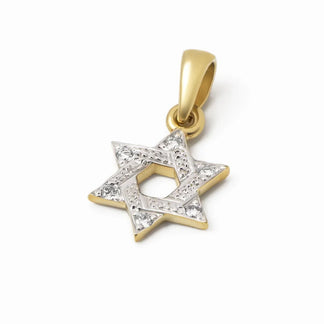 14К Gold Star of David Necklace with 6 Diamonds – bluewhiteshop