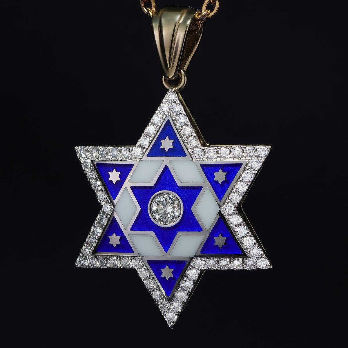 Diamond Star of David Necklace with Enamel – bluewhiteshop
