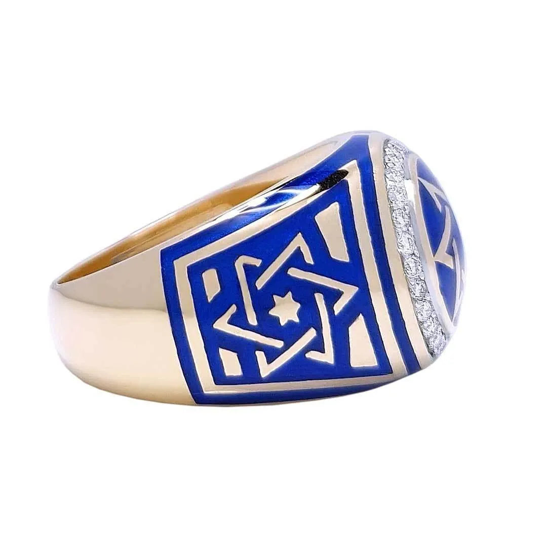 14К yellow gold Star of David Ring with enamel and diamonds – bluewhiteshop