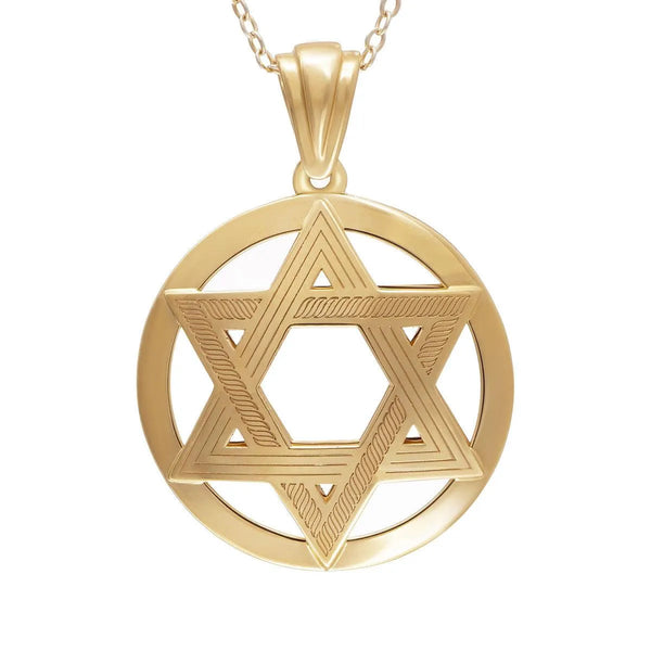 Interlocking Star of David Round Pendant with patterns 14K Gold ...