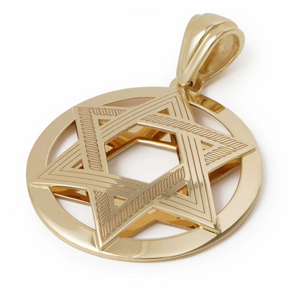 Interlocking Star of David Round Pendant with patterns 14K Gold ...