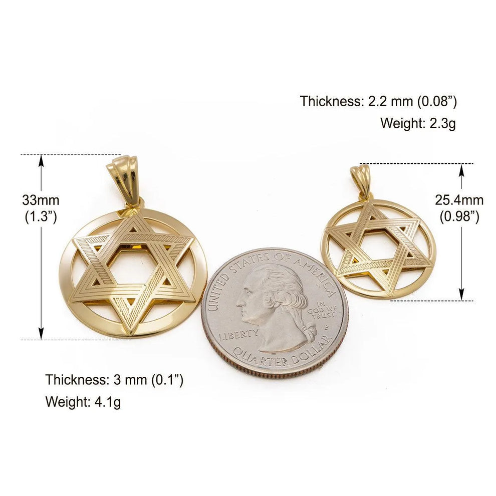 Interlocking Star of David Round Pendant with patterns 14K Gold ...