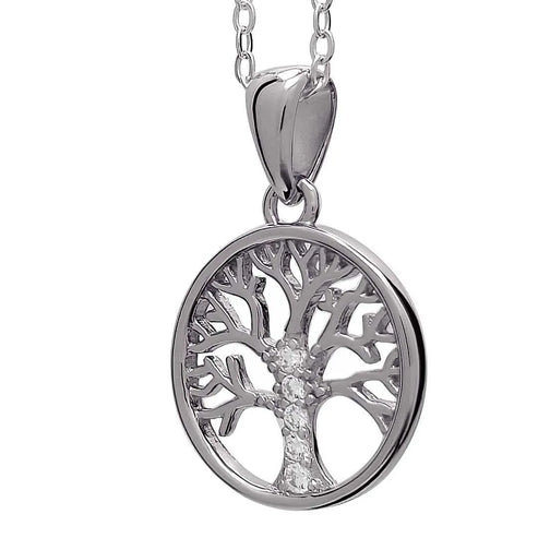 Sterling Silver Tree of Life Pendant Decorated with CZ Simulated Diamo ...